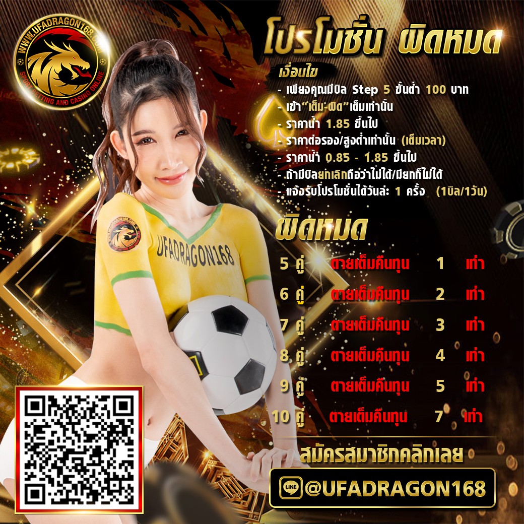 โปรโมชั่น - UFA DRAGON 168 เว็บแทงบอลออนไลน์ ฝาก-ถอน รวดเร็วภายใน 1 นาที ด้วยระบบอัตโนมัติ ตลอด24ชม.